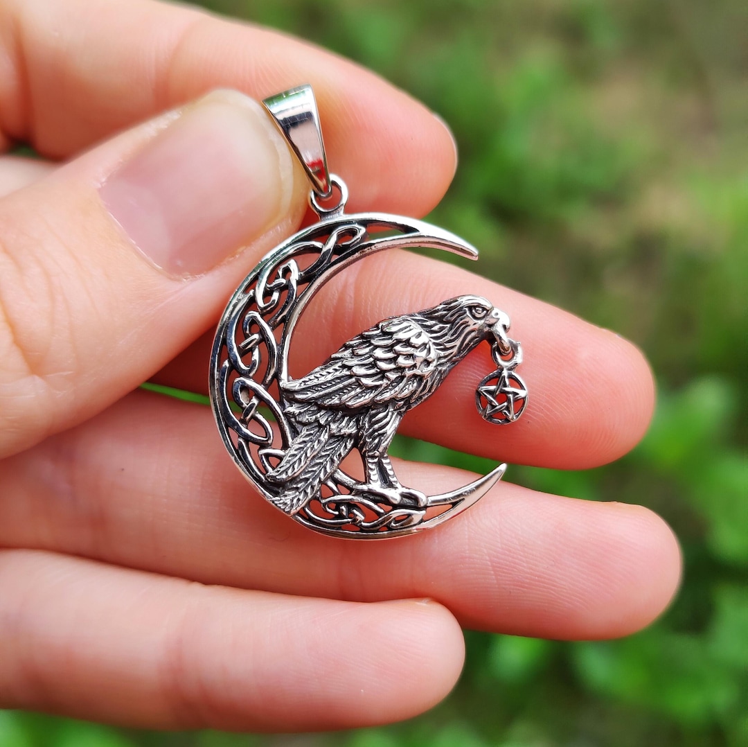 Crescent Moon Hawk Pentagram Pendant STERLING SILVER 925 Silver Eagle ...