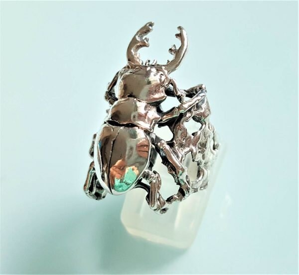 Stag Beetle Ring STERLING SILVER 925 Symbol of Metamorphosis Handmade Exclusive Design Hercules ...