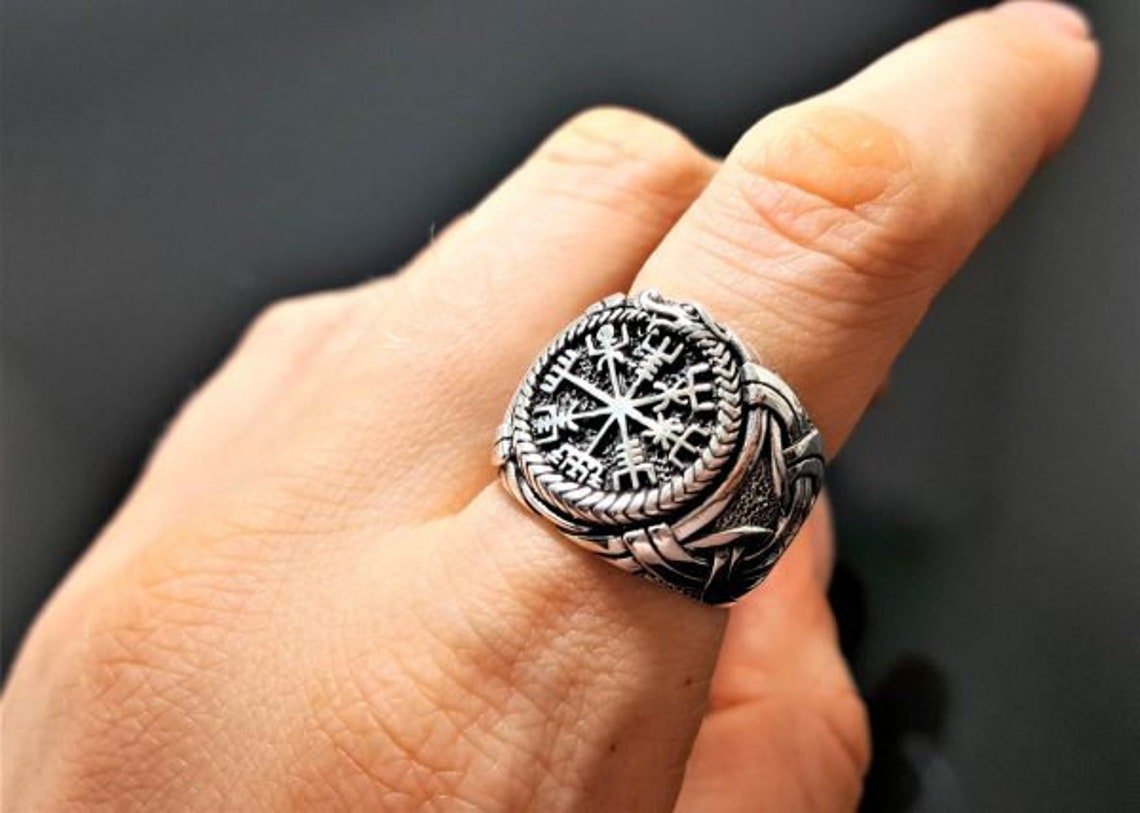 Ouroboros Vegvisir Ring 925 Sterling Silver Runic Compass Runes ...