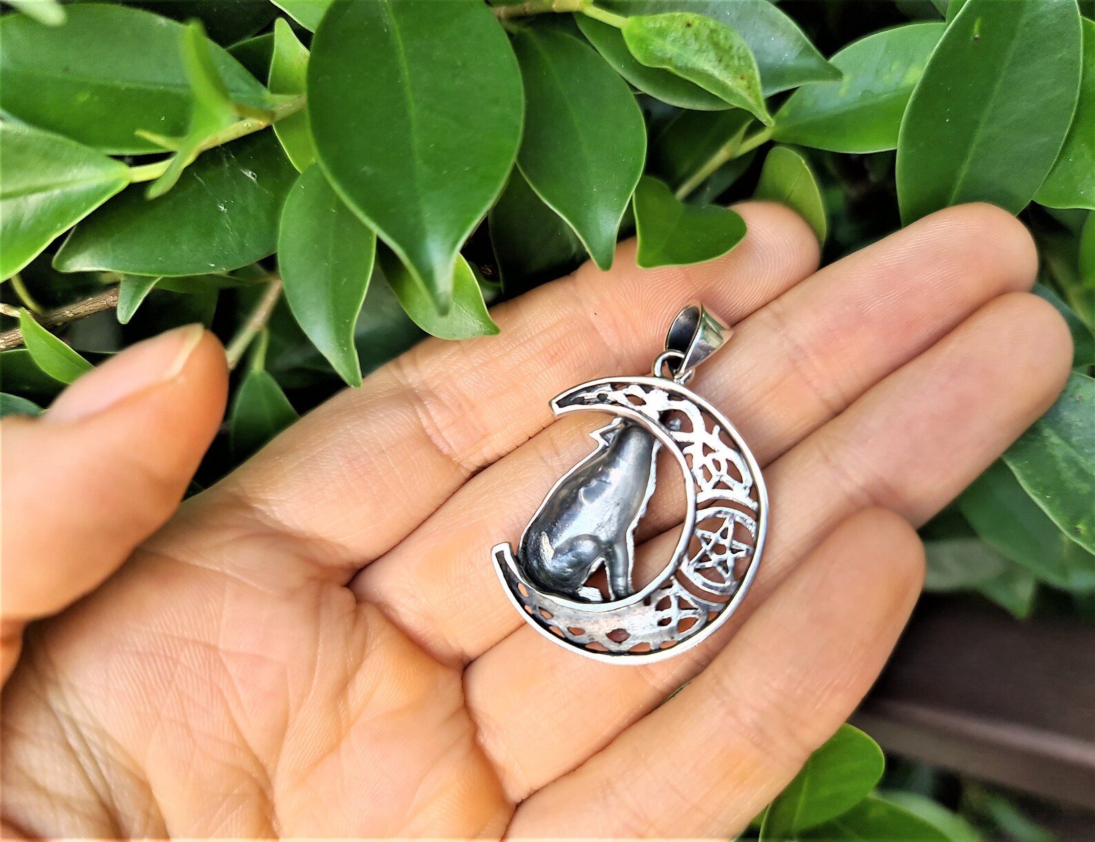 Howling Wolf Pendant 925 Sterling Silver New Moon Crescent - Etsy