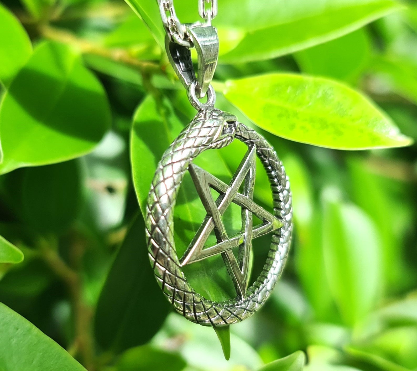 Inverted Pentagram Ouroboros Pendant Sterling Silver 925 Pentacle Star ...