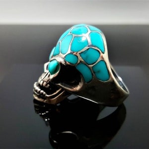 Skull Ring 925 STERLING SILVER Natural Turquoise Handmade Skull Heavy ...