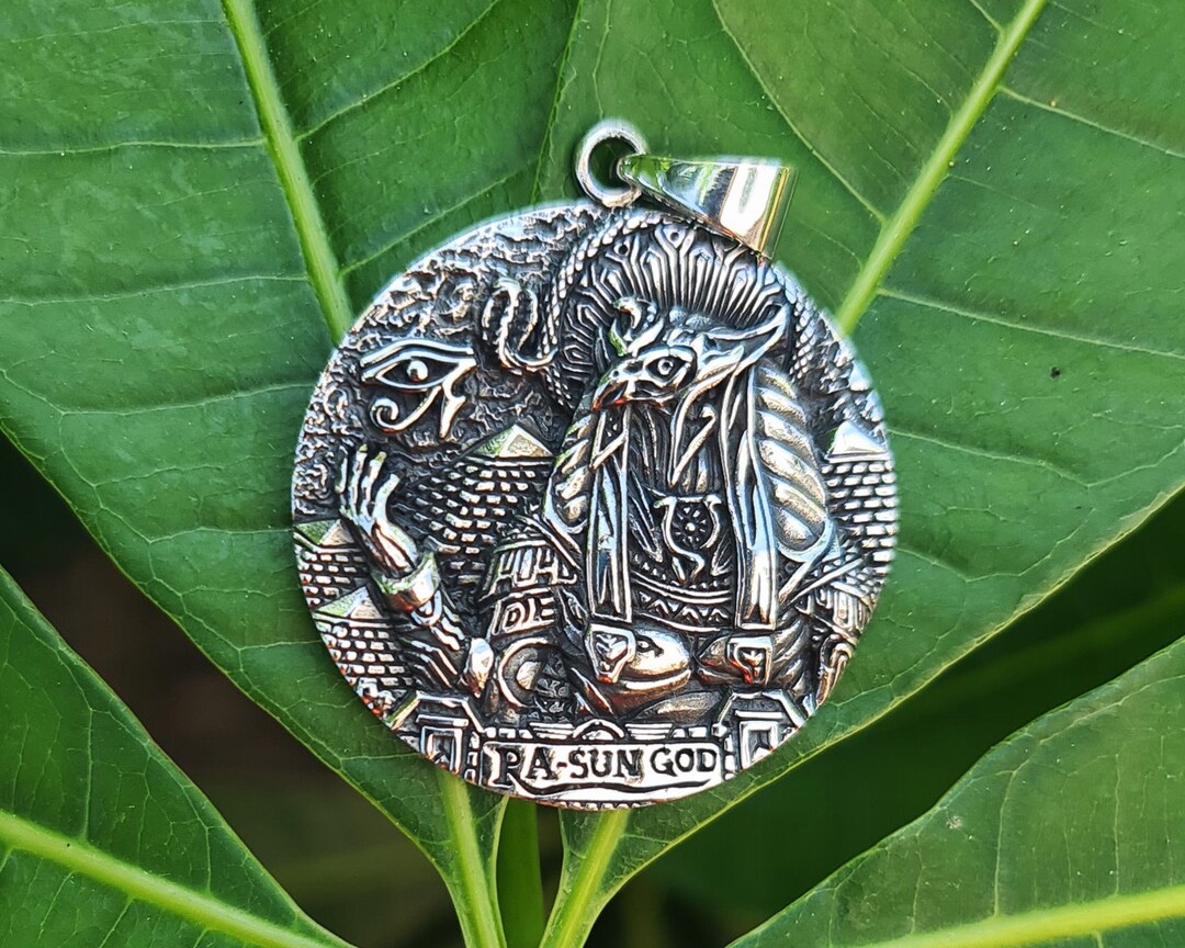Sun God Ra Falcon Pendant STERLING SILVER Eye of Horus Pyramid Creator ...