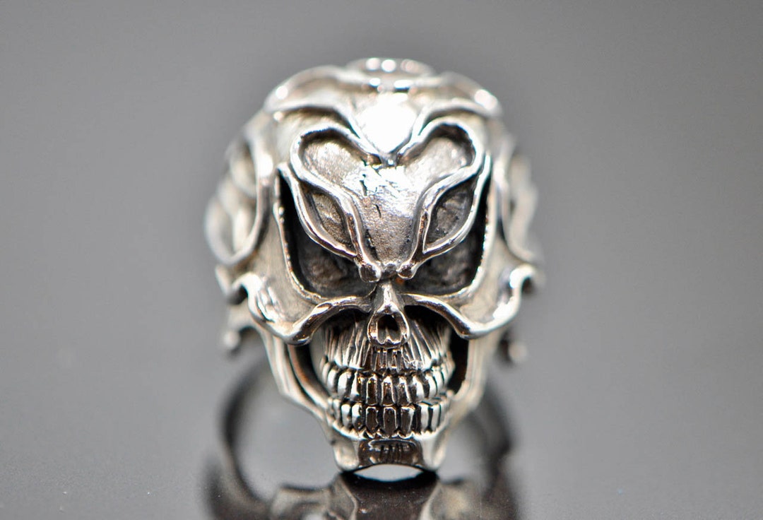 Fire Skull Ring Solid Sterling Silver 925 Flaming Skull Unique Artistic ...