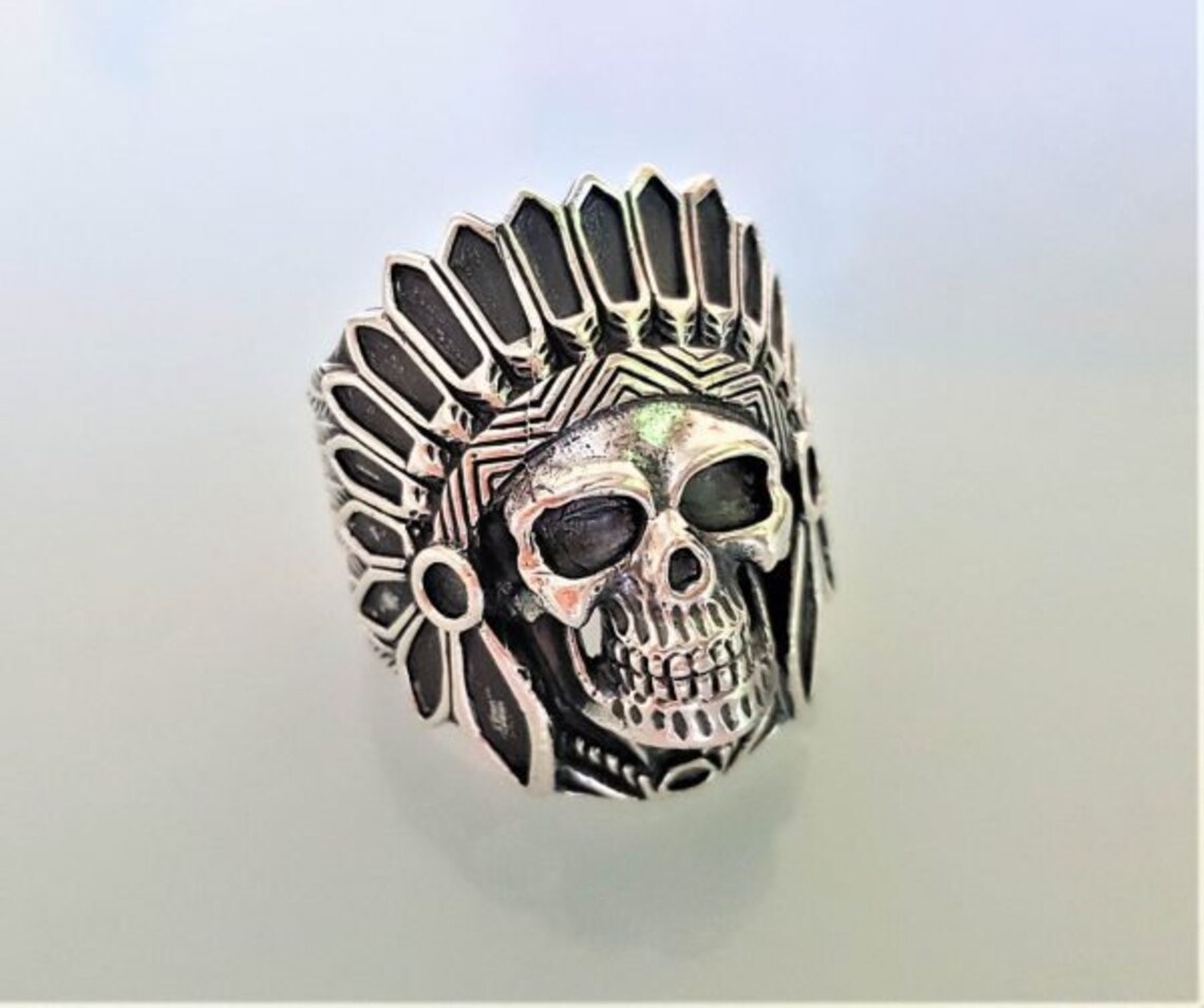 American Indian Skull Chief Warrior Ring STERLING SILVER 925 | Etsy