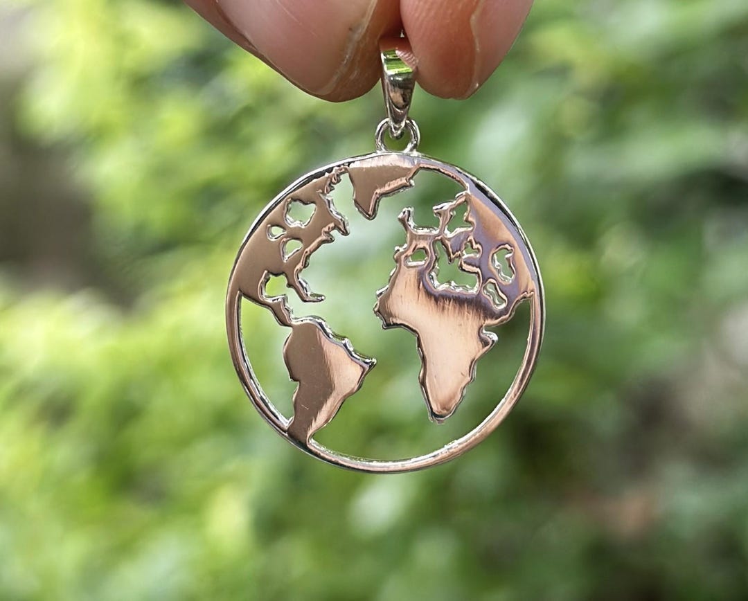World Map Pendant 925 STERLING SILVER Planet Earth Globe Geography ...