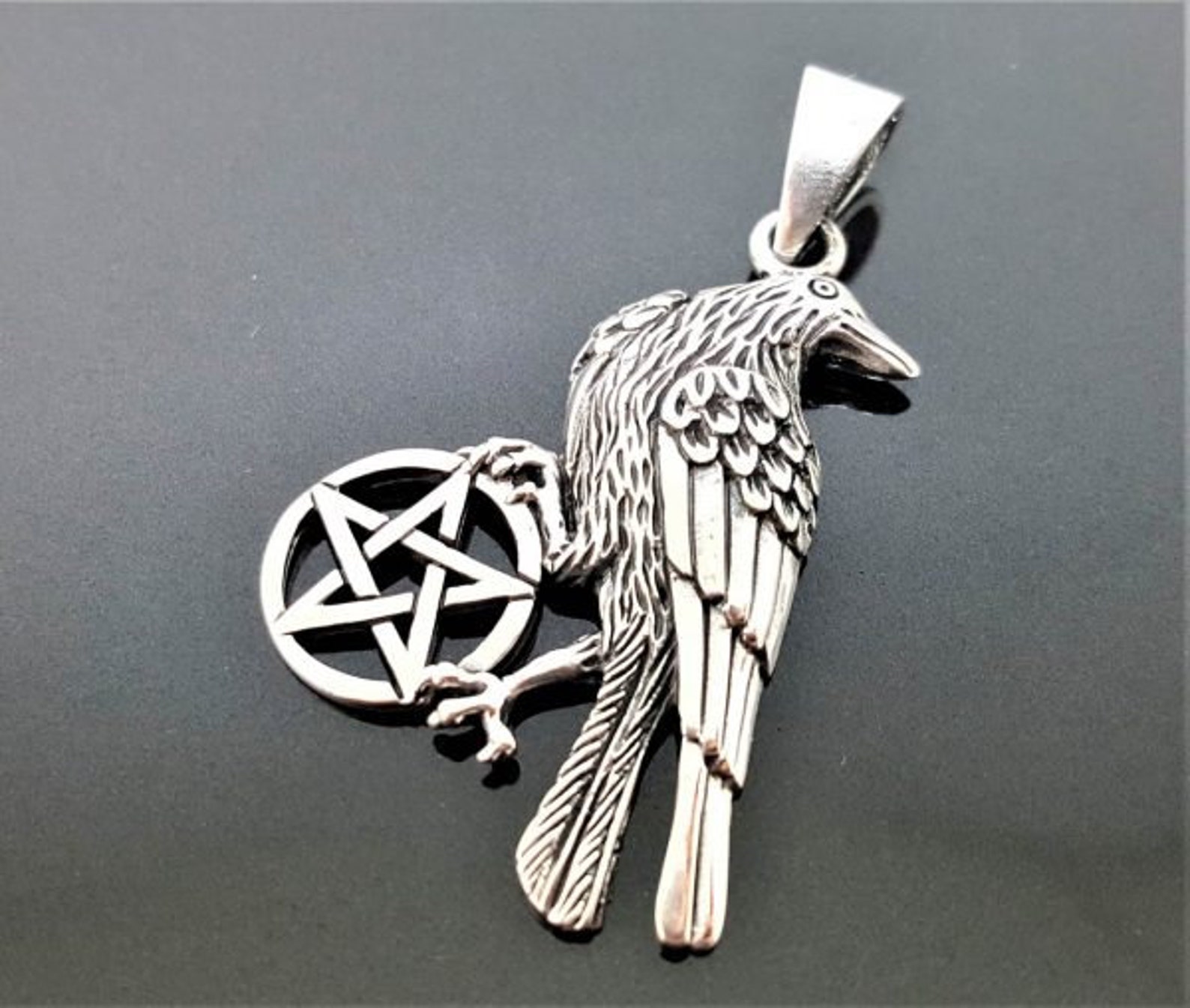 Raven Pentagram Pendant STERLING SILVER 925 Pentacle Five | Etsy