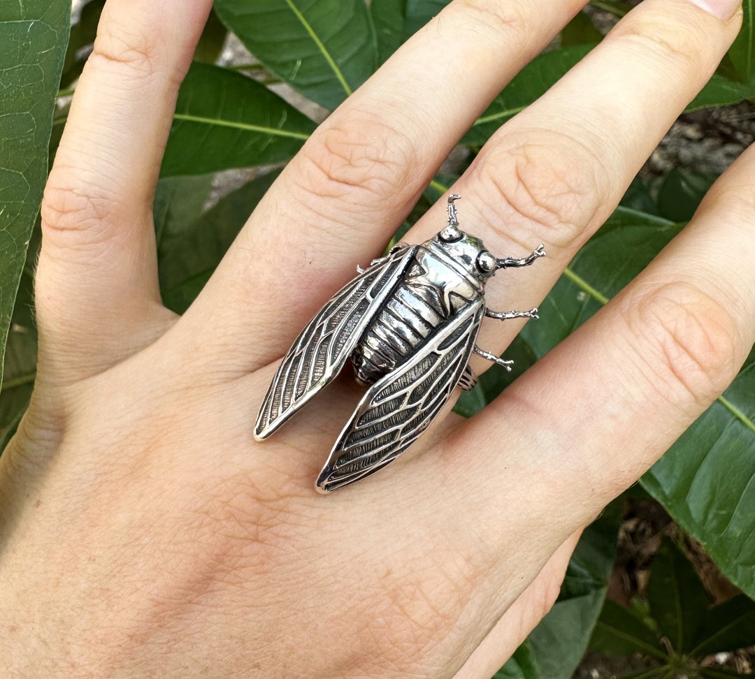 Cicada Ring 925 STERLING SILVER Flying Bug Insect Fly Entomology Gift ...