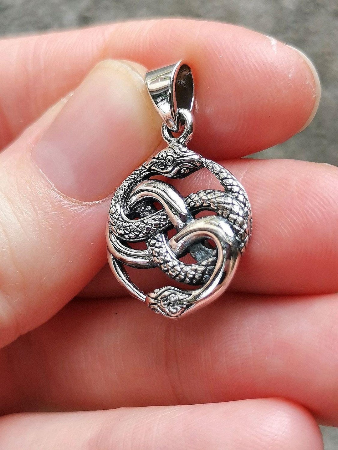 Interlocking Snakes Pendant STERLING SILVER 925 Double Snake Serpent ...