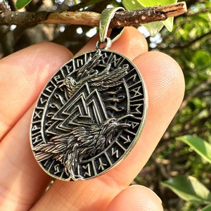 Valknut Huginn and Muninn Runic Pendant STERLING SILVER 925 Runes ...