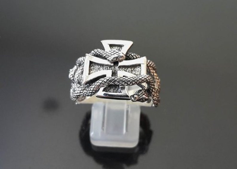 Snake Around Cross Ring Sterling Silver 925 Iron Cross Snakes - Etsy