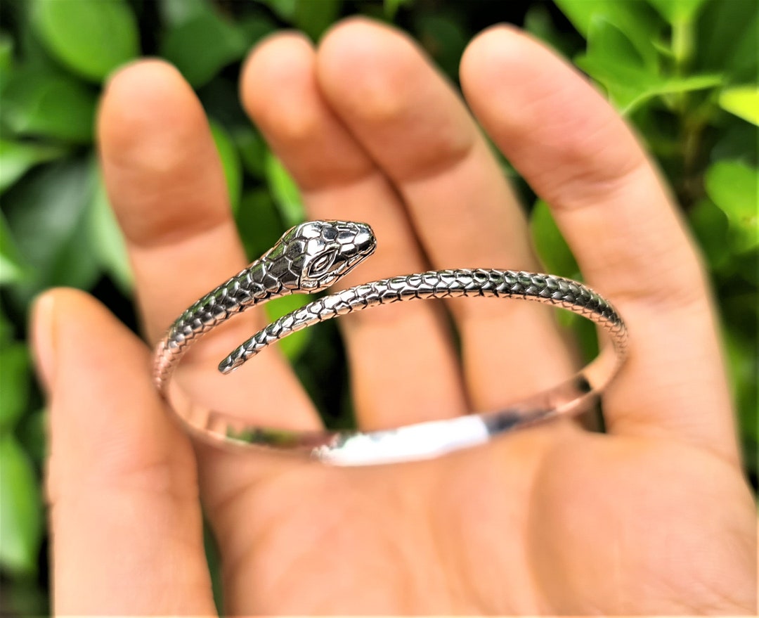 Snake Bangle STERLING SILVER 925 Serpent Bracelet Cleopatra Jewelry Arm ...