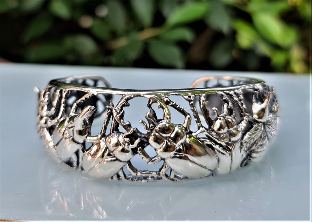 Entomology Bracelet STERLING SILVER 925 Beetle Cuff Insect Symbol of ...