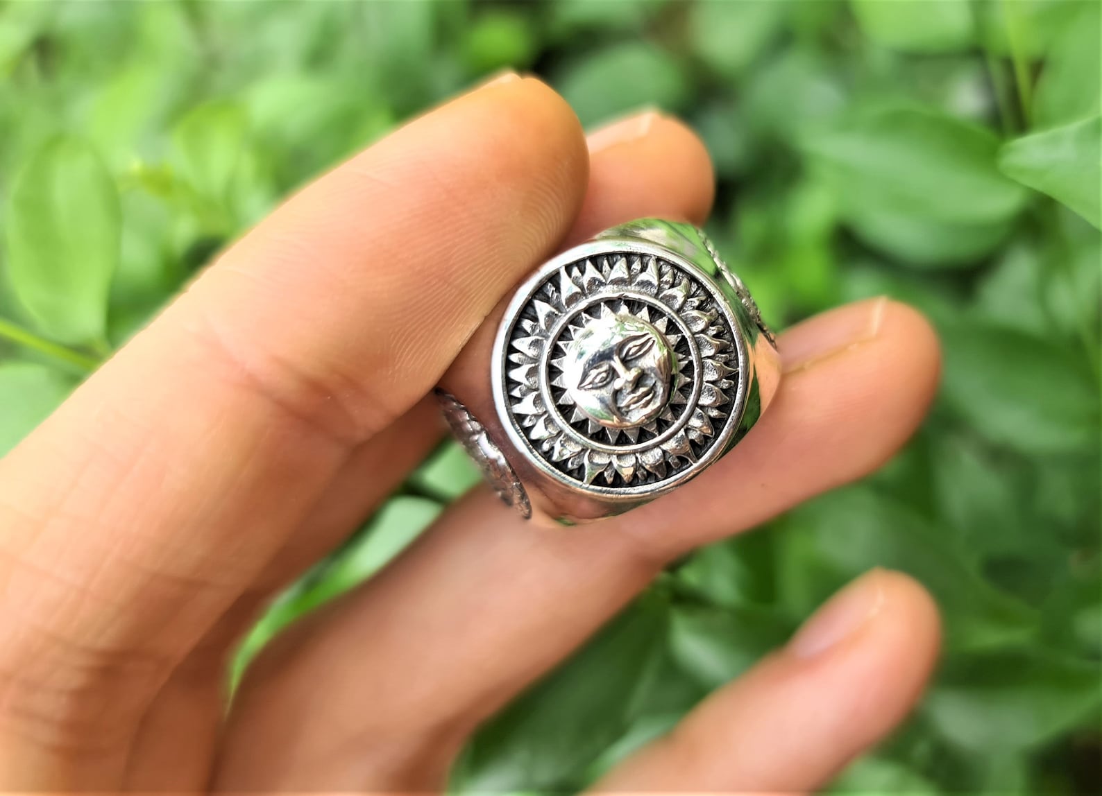 Sun God Ring STERLING SILVER 925 Ouroboros Vegvisir Runic | Etsy