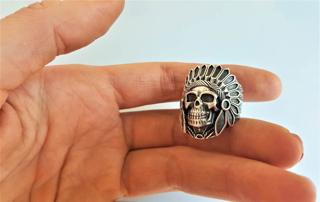American Indian Skull Chief Warrior Ring STERLING SILVER 925 | Etsy