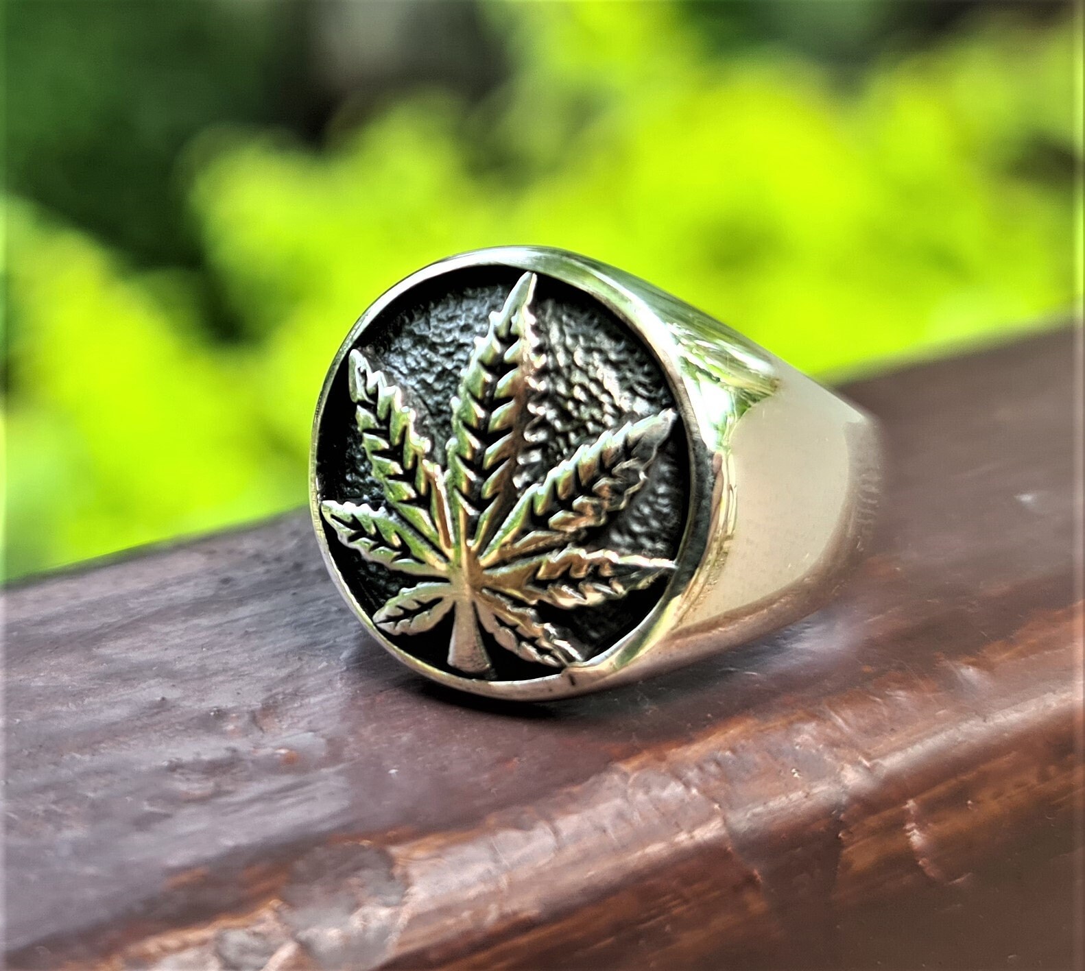 Marijuana Leaf Signet Ring STERLING SILVER 925 Cannabis Sativa | Etsy