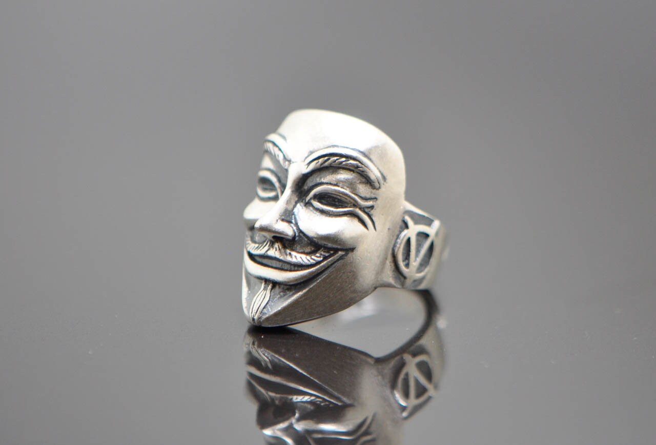 Guy Fawkes Mask Ring 925 Sterling Silver V voor Vendetta - Etsy Nederland