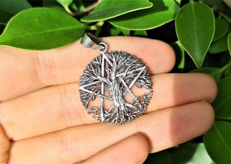 Pentagram Pendant 925 STERLING SILVER Tree of Life Pentacle Five ...