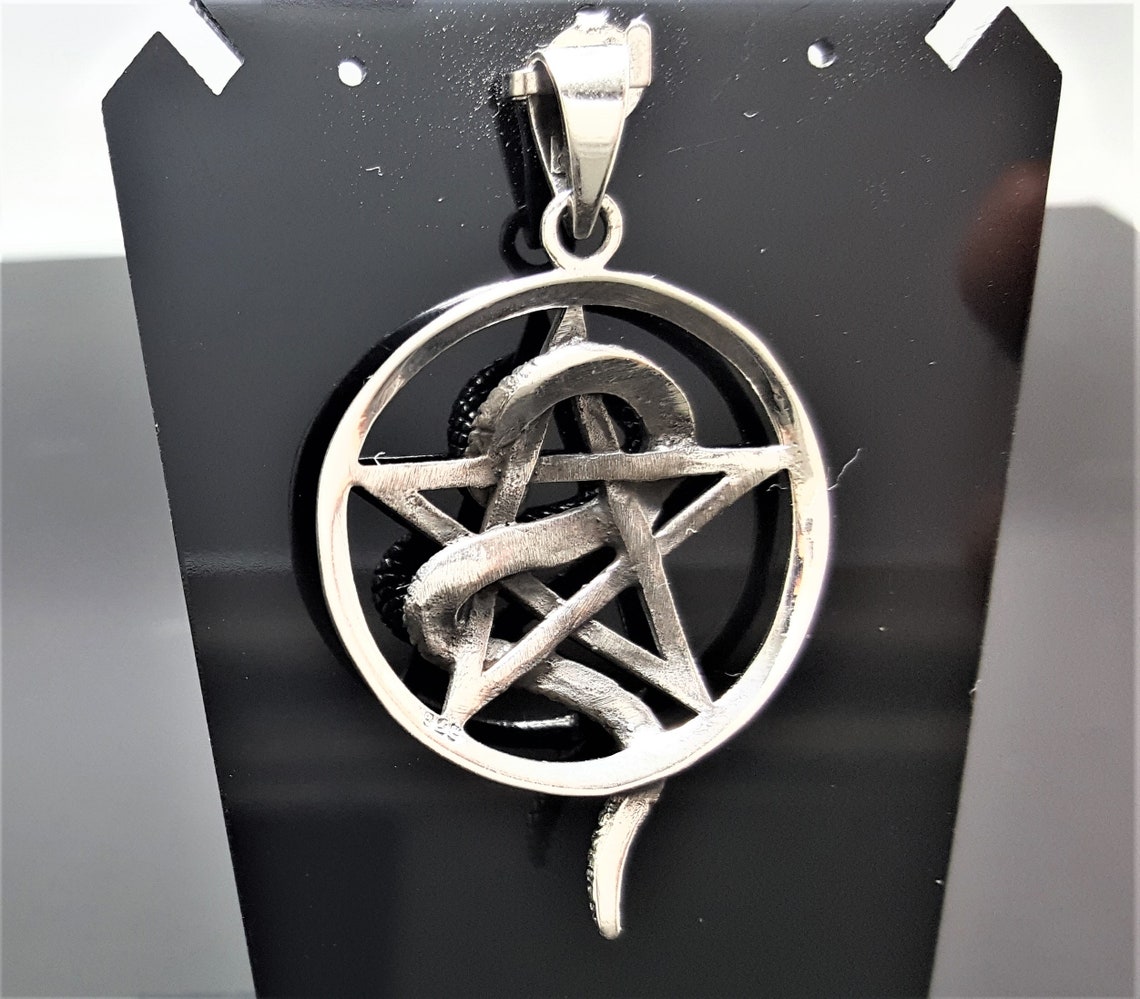 Pentagram Snake 925 Sterling Silver Pendant Pentacle Star Occult Sacred ...