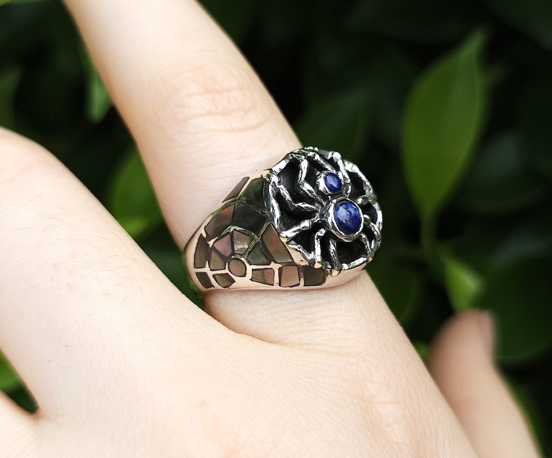 Spider Ring 925 Sterling Silver Spider Web Ring Natural Lapis Lazuli ...