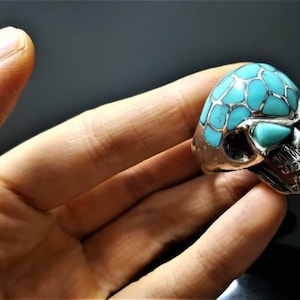 Skull Ring 925 STERLING SILVER Natural Turquoise Handmade Skull Heavy ...