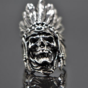 Skull Indian Tribal Chief Ring STERLING SILVER 925 American Indian Red ...