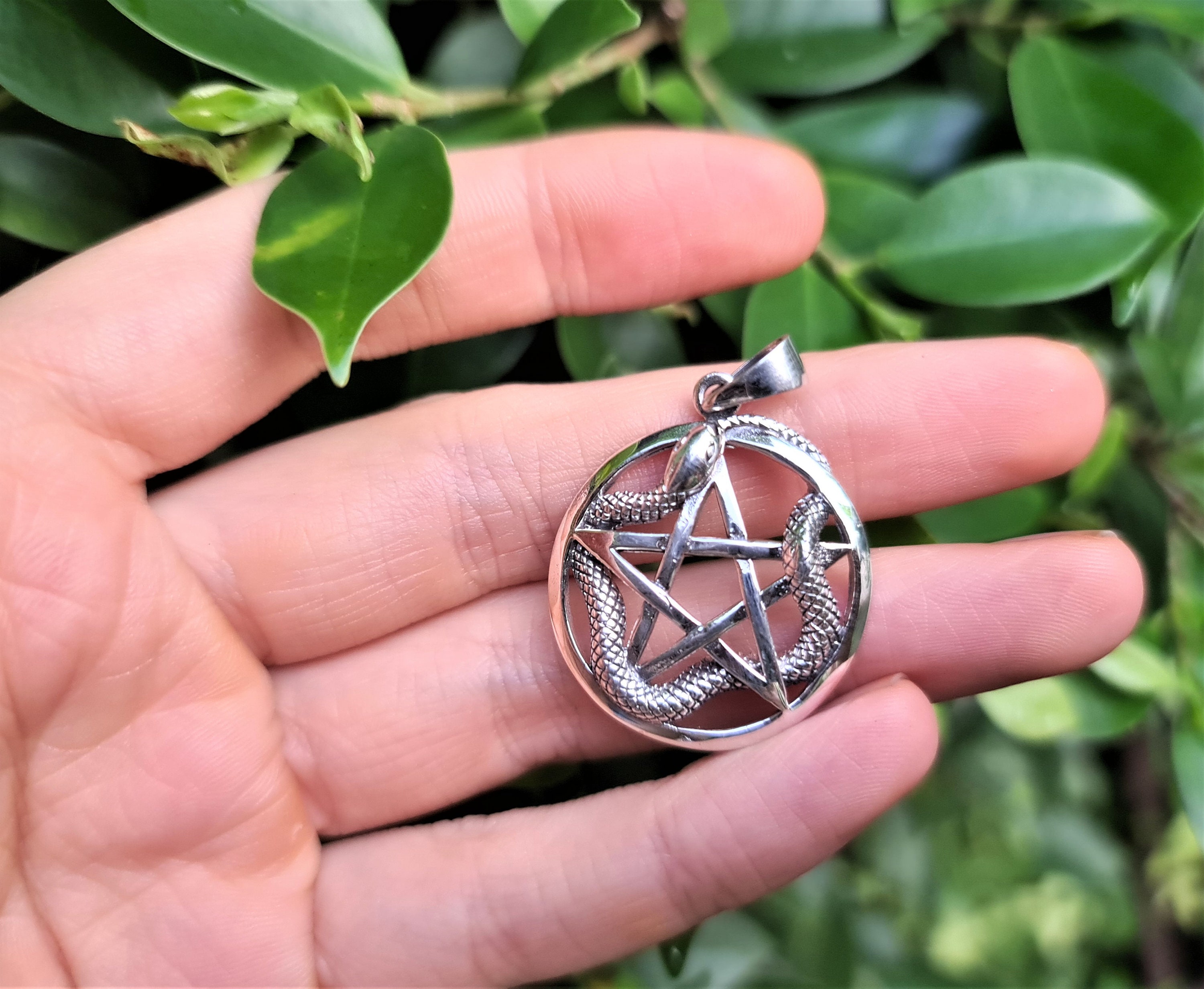 Pentacle Snake 925 Sterling Silver Pendant Pentagram Star | Etsy