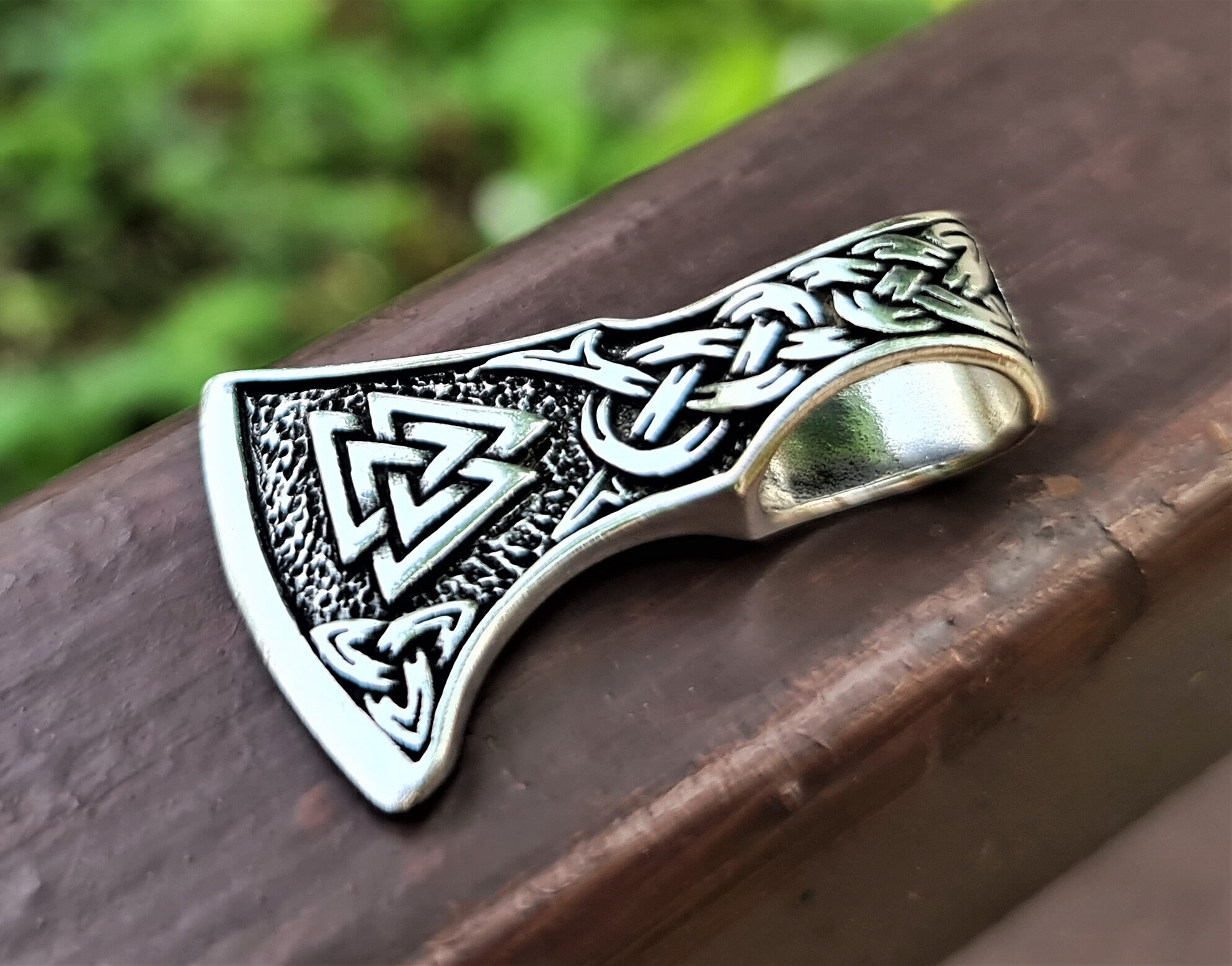Valknut Axe Pendant STERLING SILVER 925 Viking Warrior Runic | Etsy