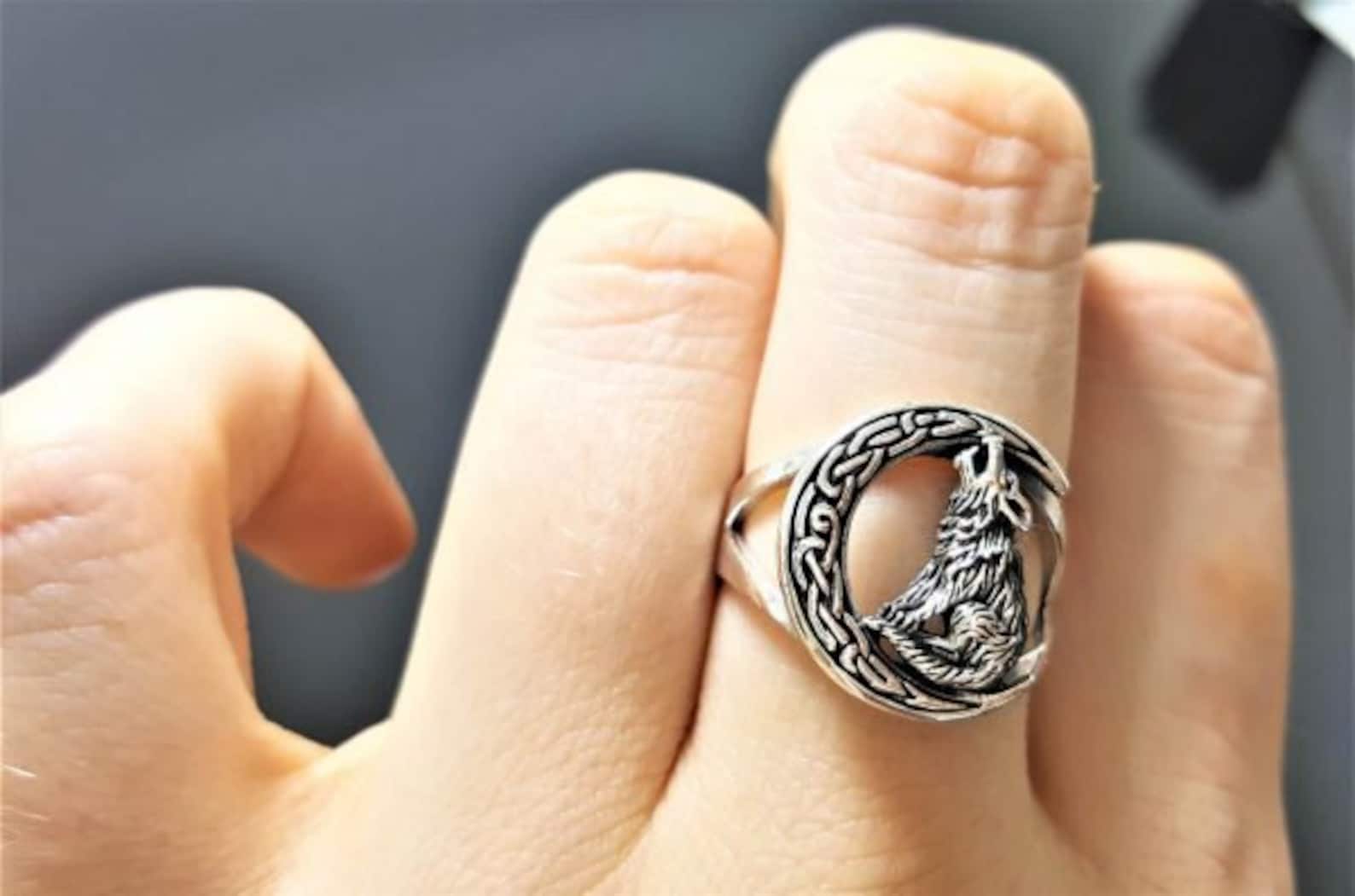 Howling Wolf Ring 925 Sterling Silver New Moon Crescent Moon - Etsy