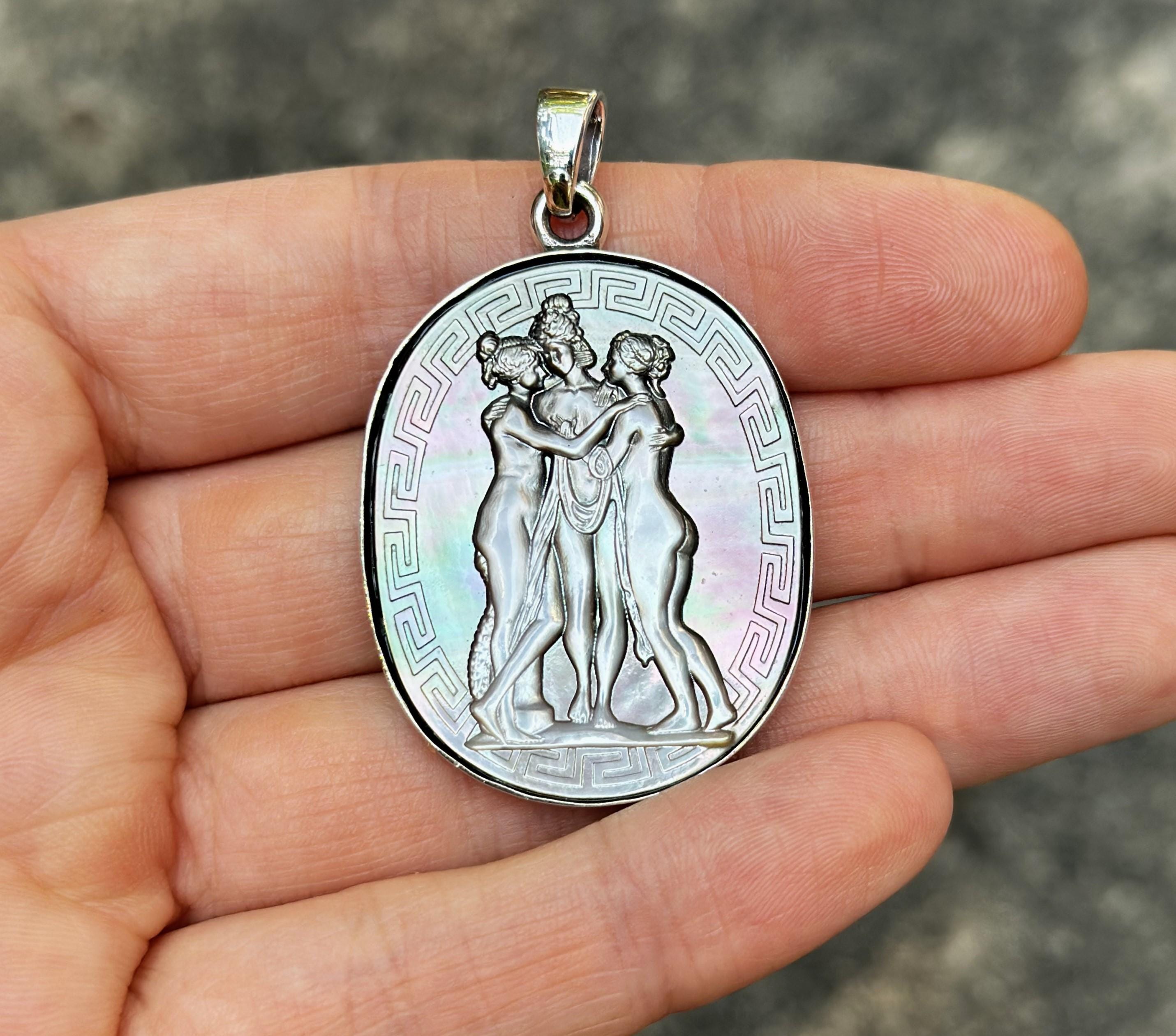 Elegant Cameo Three Graces Pendant 925 STERLING SILVER Greek Three ...