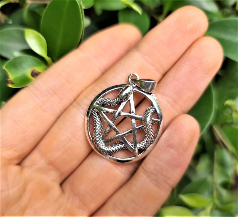 Pentacle Snake 925 Sterling Silver Pendant Pentagram Star - Etsy