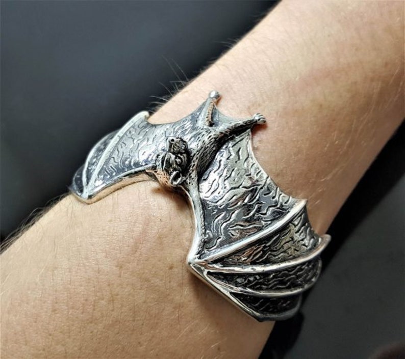 Bat Bracelet 925 Sterling Silver Cuff Vampire Goth Rock Biker | Etsy