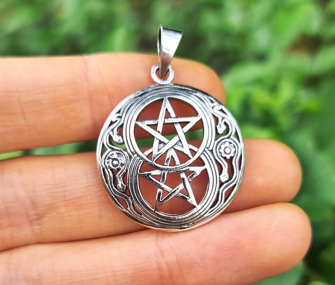 Double Pentagram Pendant 925 Sterling Silver Occult Sacred Symbol ...