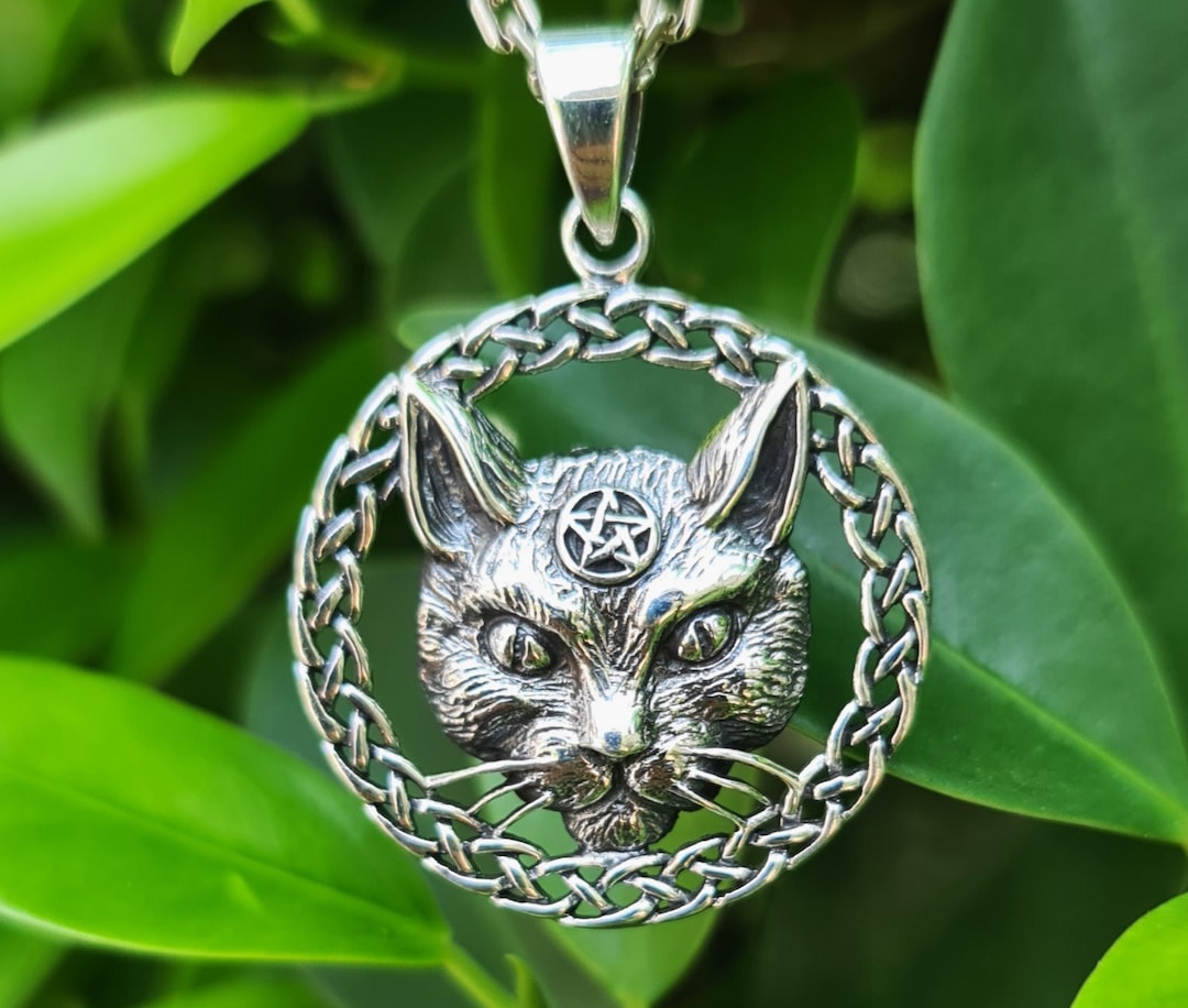 Magic Cat Pentagram Pendant STERLING SILVER 925 Witch's Cat Magical ...
