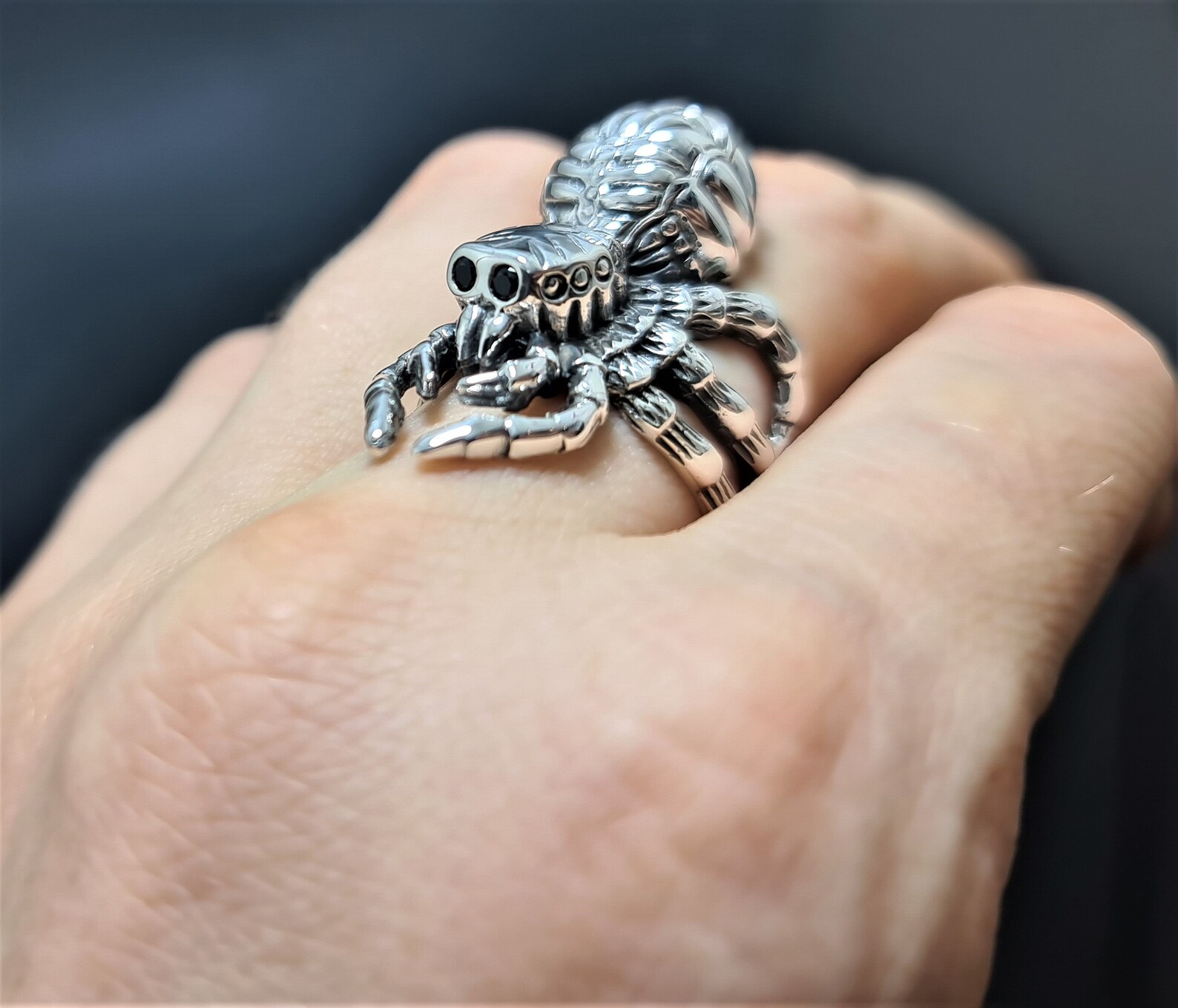 Giant Spider Ring 925 Sterling Silver Large Jumping Spider - Etsy