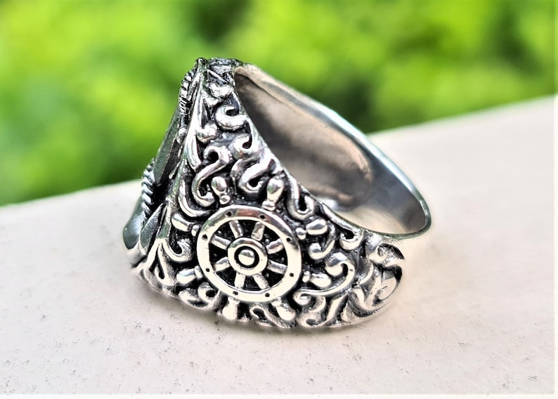 Anchor Nautical Ring STERLING SILVER 925 Ship Steering Wheel - Etsy