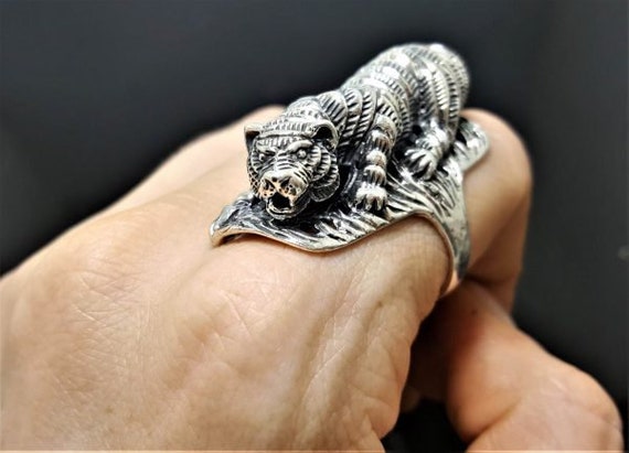 Tiger Ring 925 Sterling Silver 3D Tiger Big Cat UNISEX Lion | Etsy