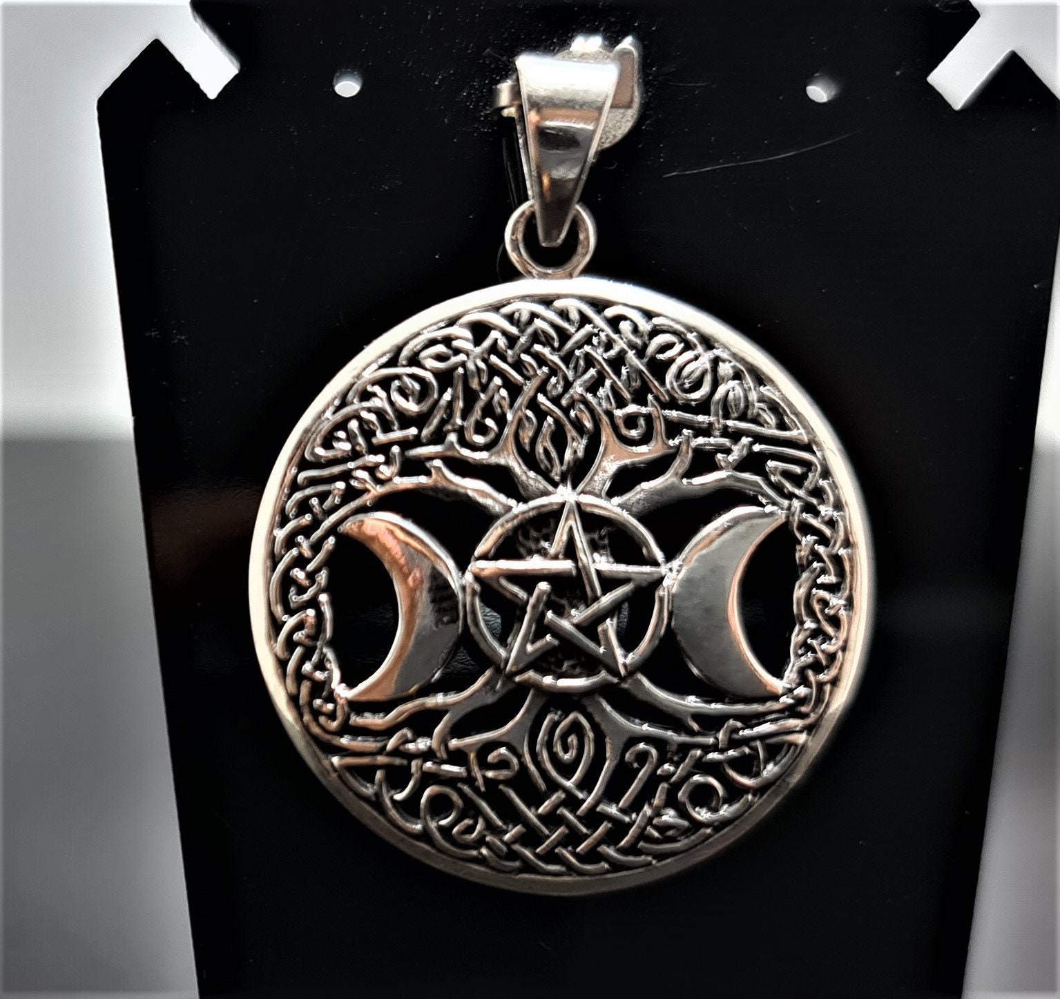 Triple Moon Pentagram Pendant Sterling Silver 925 Tree of Life | Etsy