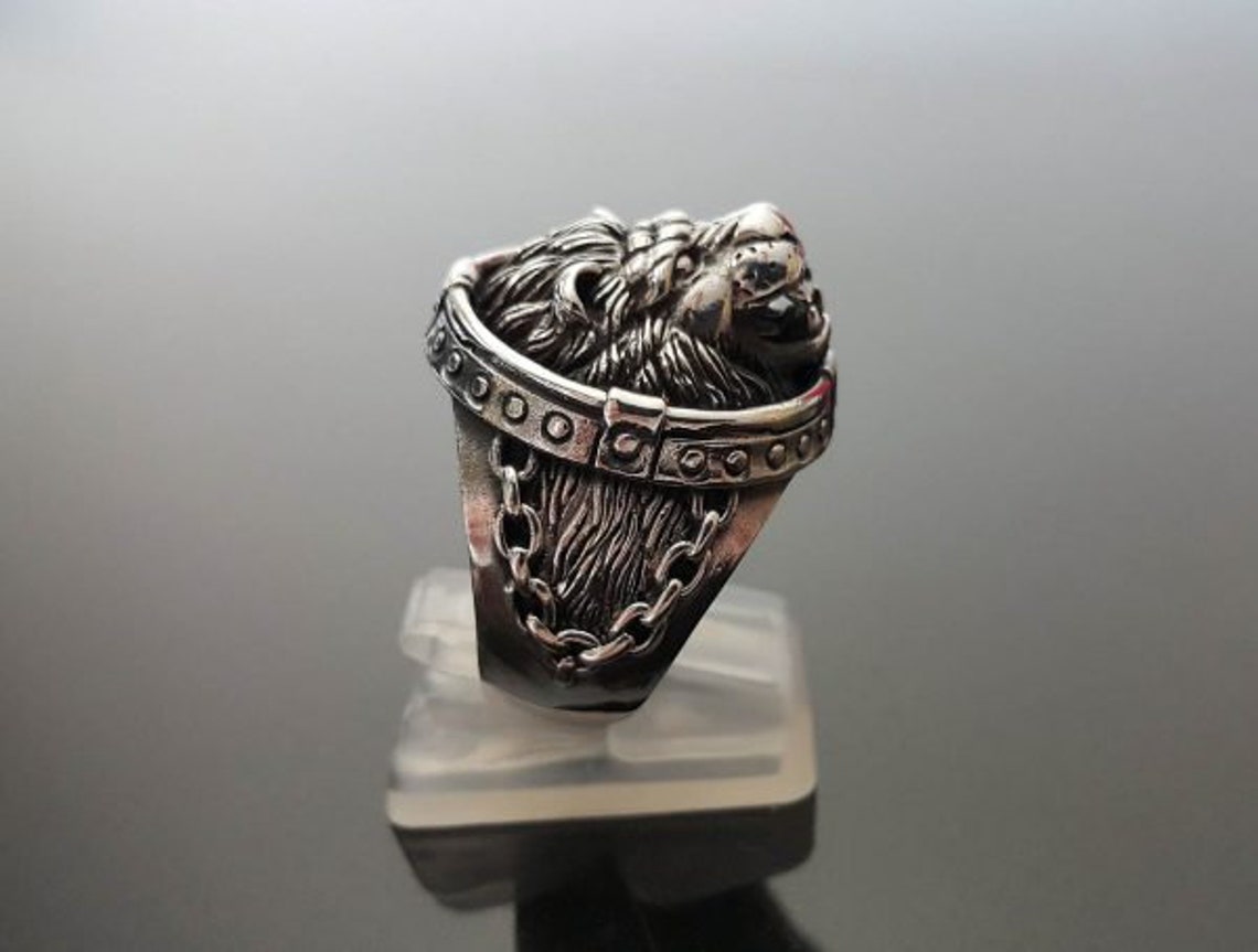 LION Ring STERLING SILVER 925 Chained Lion Head Royal Power | Etsy