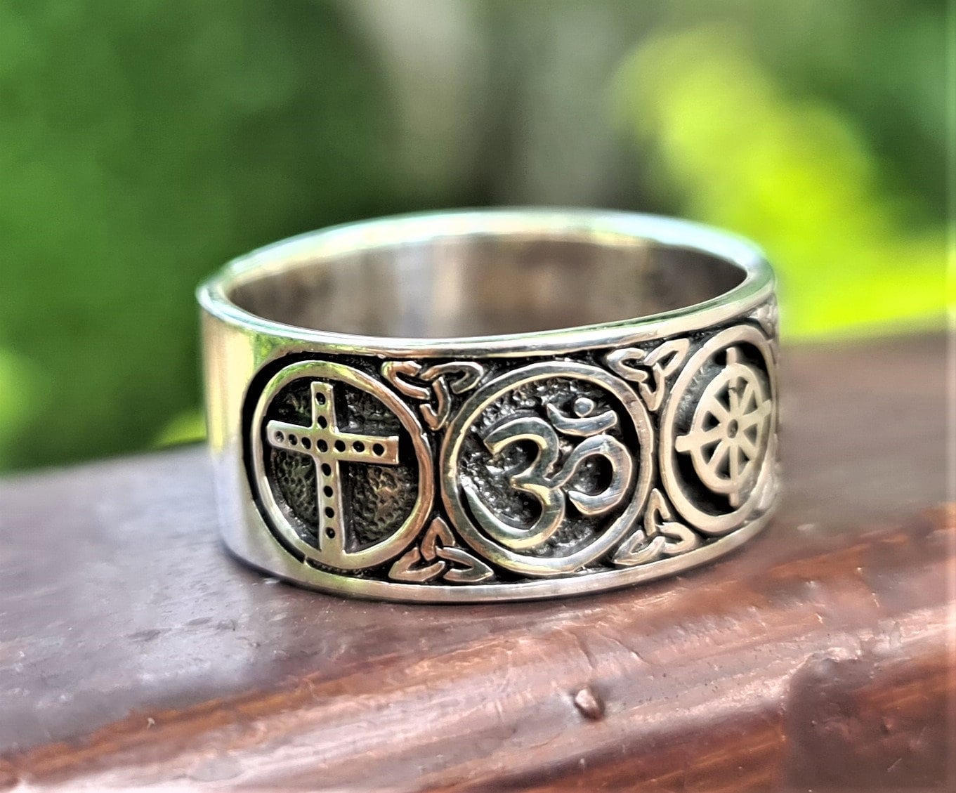 Sacred Symbols Ring Sterling Silver 925 CO-EXIST Yin Yang | Etsy