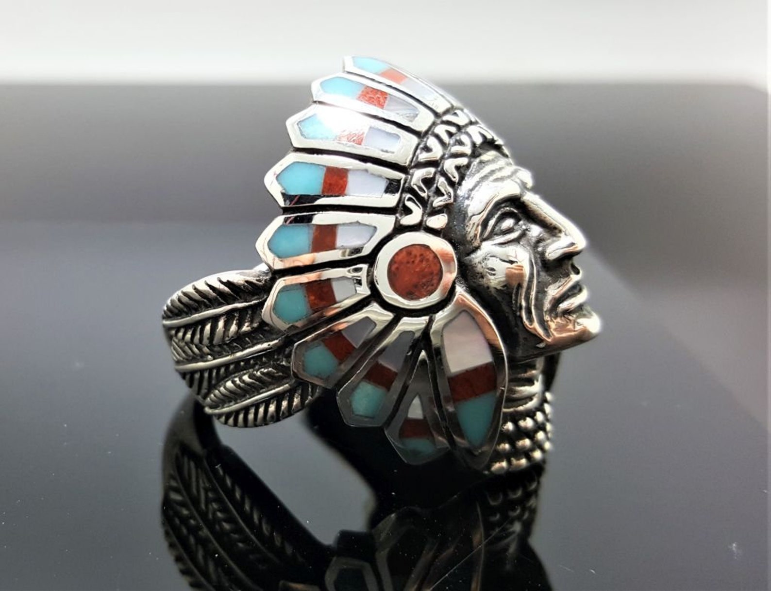 American Indian Ring Sterling Silver 925 Tribal Chief Warrior - Etsy