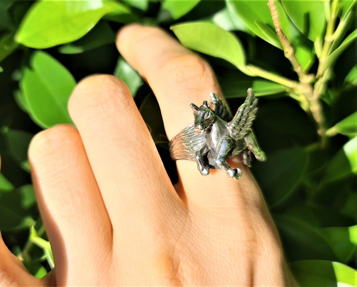 PEGASUS Ring STERLING SILVER 925 Unicorn Greek Mythology Wild - Etsy