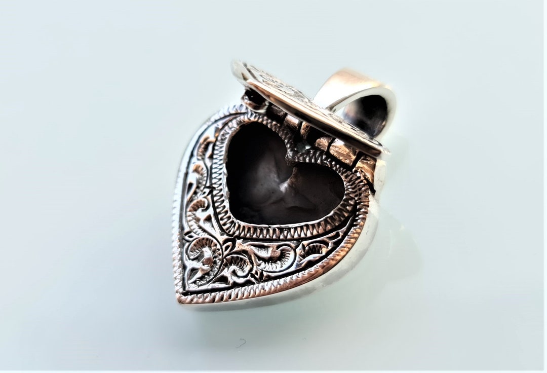Open Heart Locket Pendant STERLING SILVER 925 Floral Design Secret ...