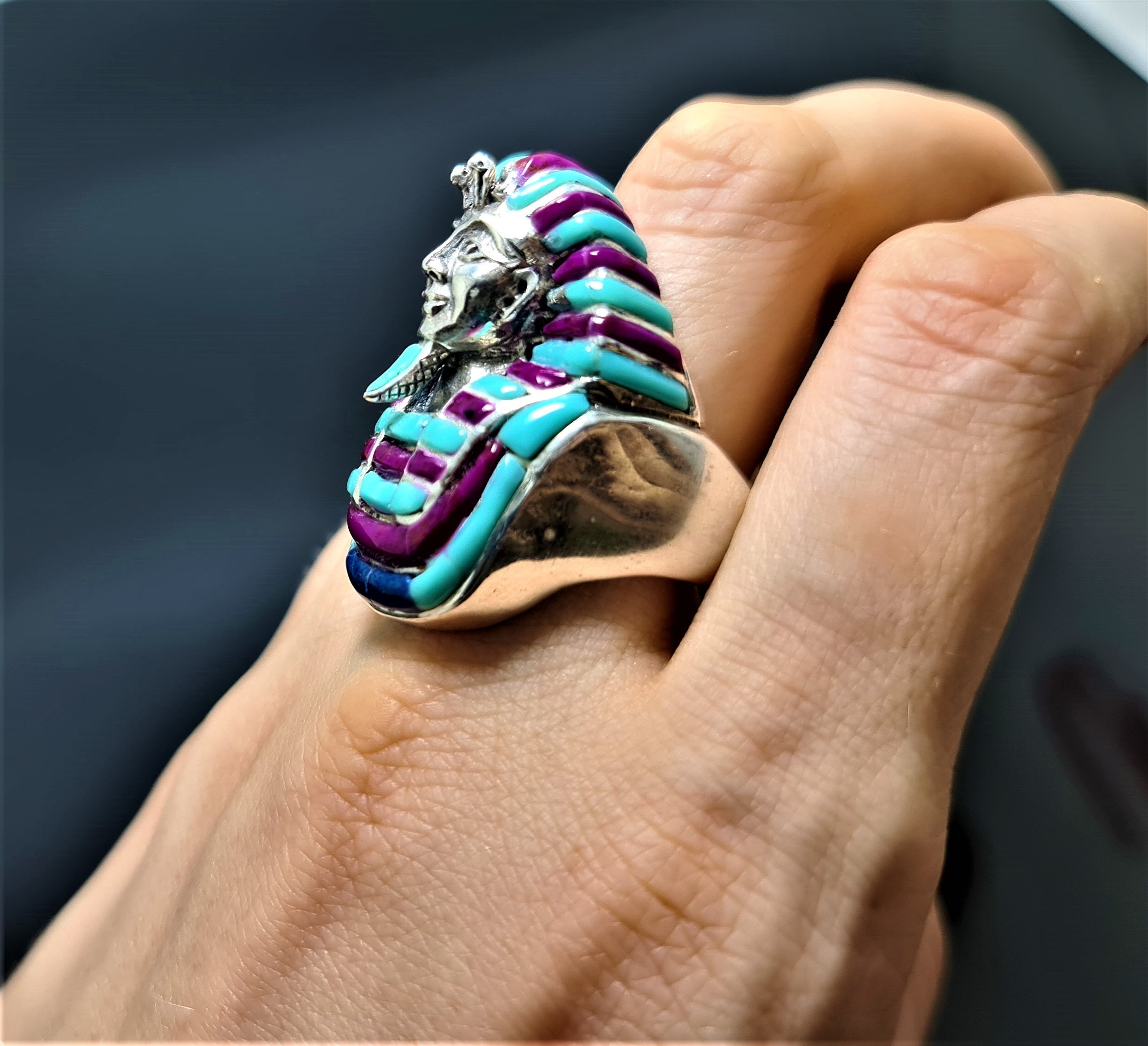 PHARAOH Tutankhamun Ring 925 STERLING SILVER Egyptian Sphinx | Etsy
