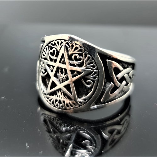 Pentagram Ouroboros Ring 925 STERLING SILVER Occult Sacred | Etsy