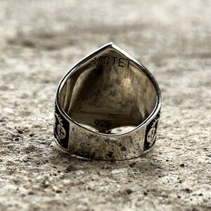 Bastet Goddess Ring 925 Sterling Silver Scarab Ankh Deity of Egypt Cat ...