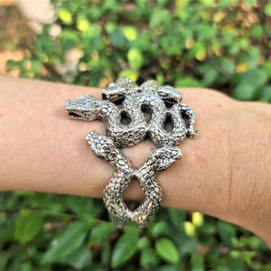Snake Cuff Bracelet STERLING SILVER 925 Double Headed Snakes Talisman ...