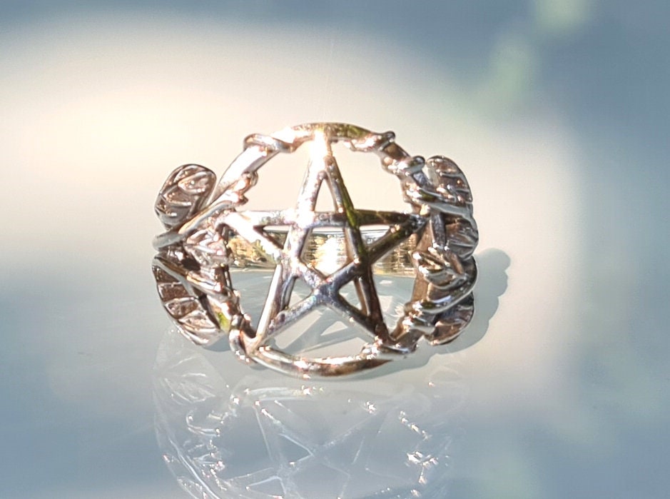 Pentagram Ring STERLING SILVER 925 Floral Pentacle Sacred | Etsy