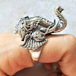 Elephant Ring STERLING SILVER 925 Big Tusks Ganesh Head Large Elephant ...