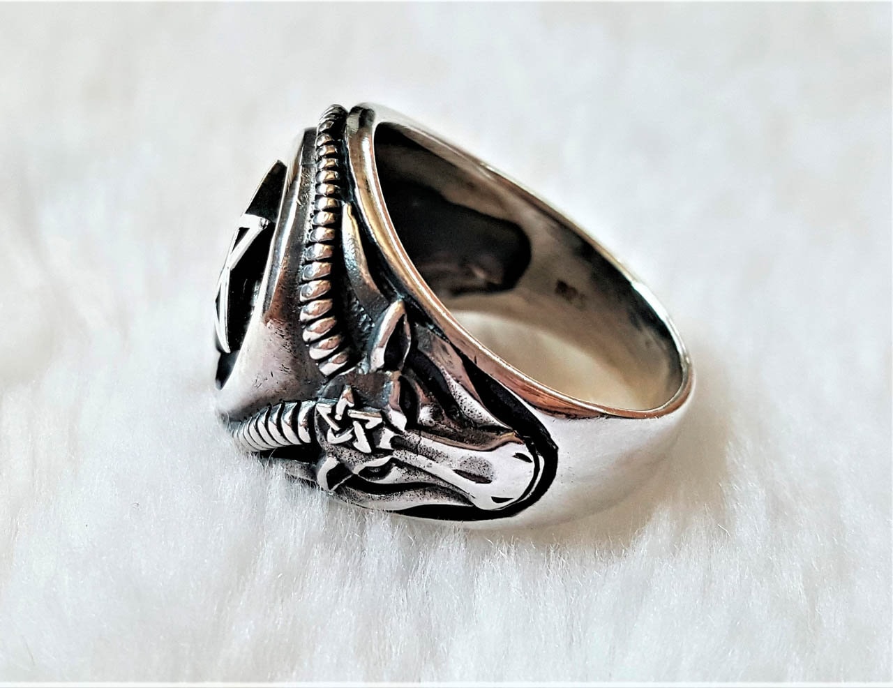 Pentagramm Stern Ring 925 Sterling Silber Widder Kopf Okkulte Heilige ...